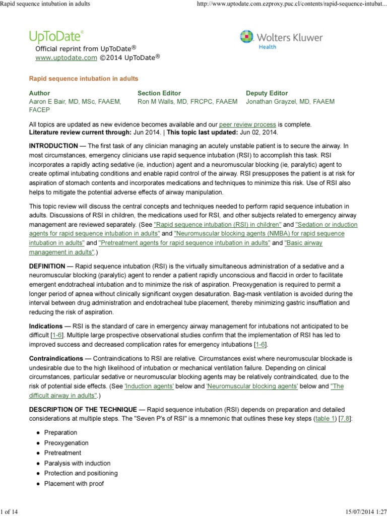4.-Rapid Sequence Intubation in Adults - Uptodate PDF | PDF | Apnea ...