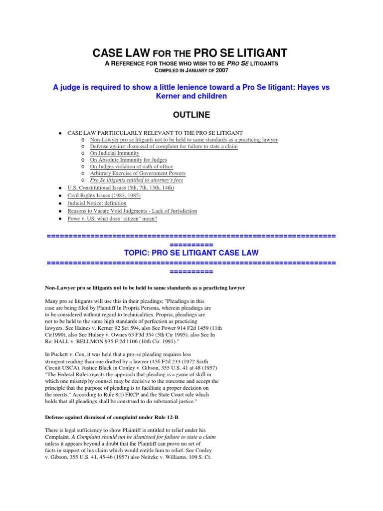 Pro Se Litigant Case Laws | Fourteenth Amendment To The United States ...