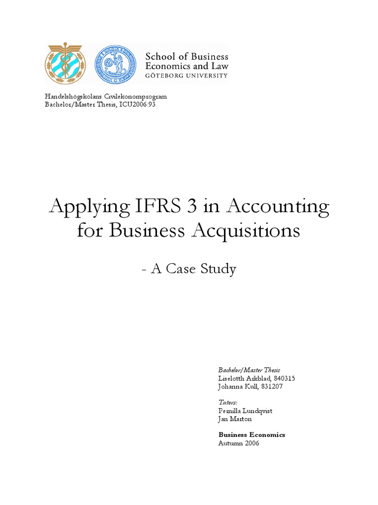 Applying IFRS 3 in Accounting For Business Acquisitions: - A Case Study | PDF | Goodwill ...