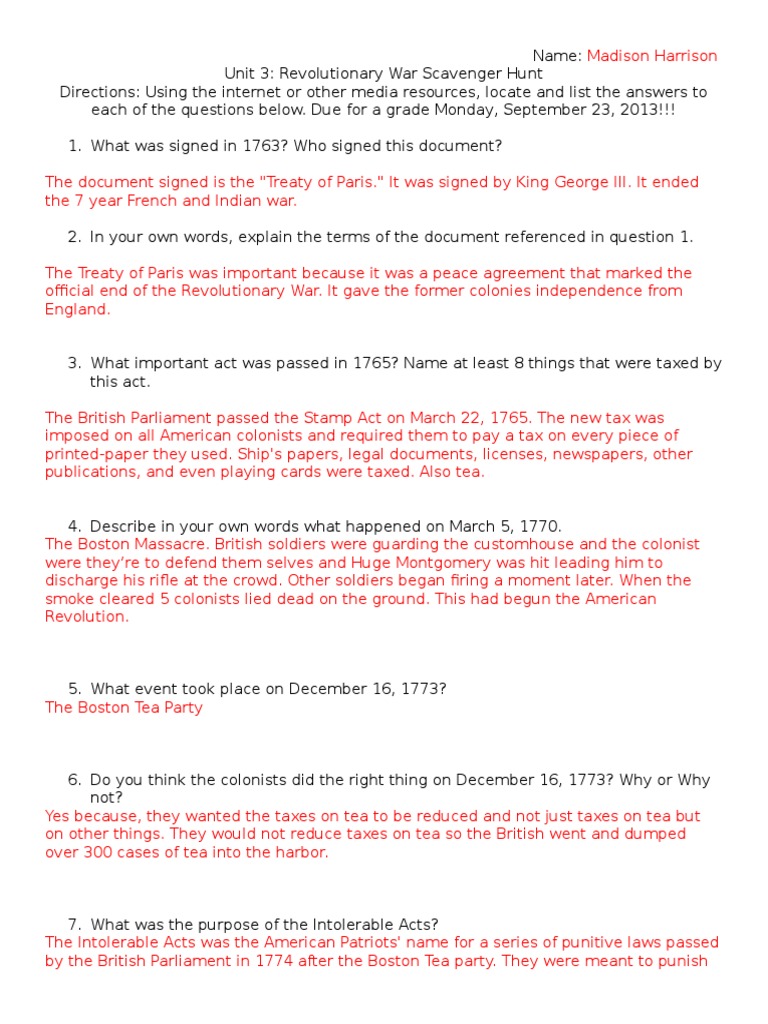 Revolutionary War Scavenger Hunt Guide | PDF | United Kingdom–United ...