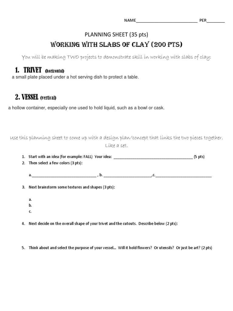 Clay Project Planning Sheet Guide | PDF