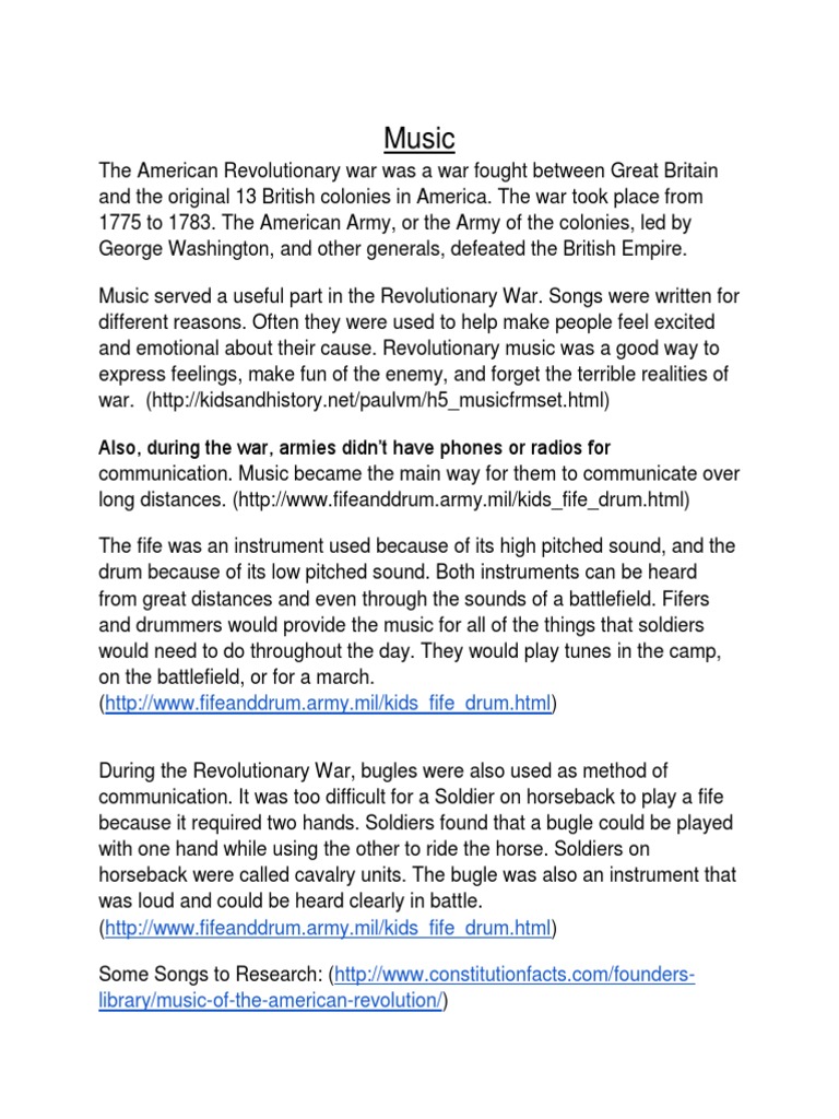 Music During The American Revolutionary War | PDF | Musket | Military