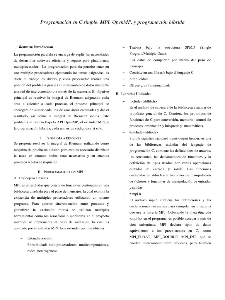 Proyecto Integrales-MPI-OPENMP-HIBRIDA-C | PDF | Interfaz de paso de mensajes | Hilo (Computación)