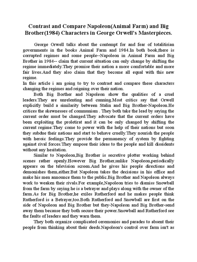 Contrast and Compare Napoleon (Animal Farm) and Big Brother (1984 ...