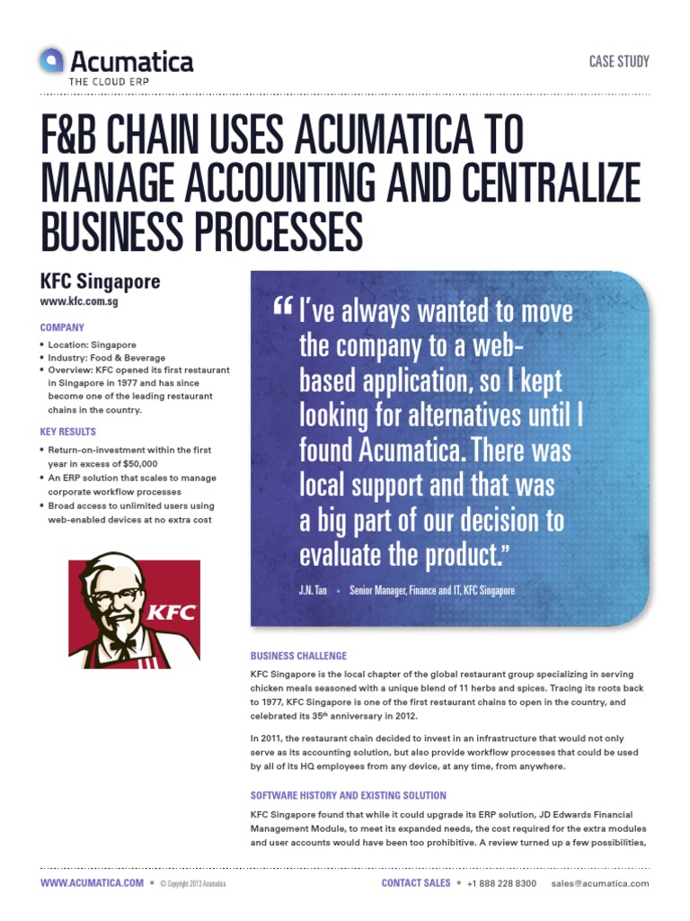 Acumatica Case Study - KFC | PDF | Enterprise Resource Planning | Software As A Service