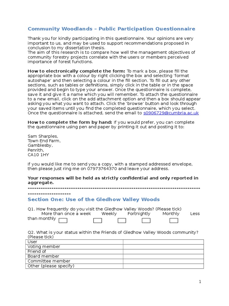 Community Woodlands - Public Participation Questionnaire | PDF ...