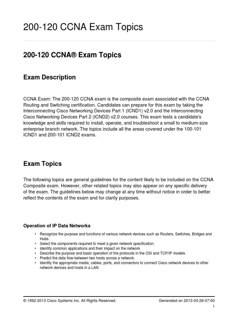 200-120 CCNA Exam Topics | PDF | Cisco Certifications | I Pv6