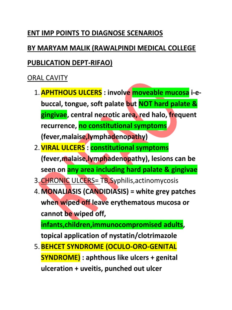 Ent Imp Points To Diagnose Scenarios | PDF | Vertigo | Larynx