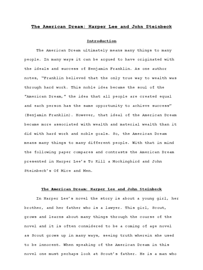 The American Dream in of Mice and Men and To Kill A Mockingbird | PDF ...