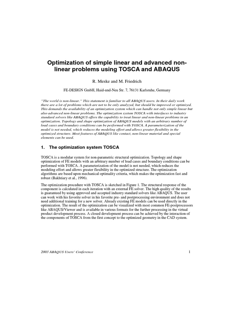 Optimization of ABAQUS Models Using TOSCA | PDF | Deformation ...