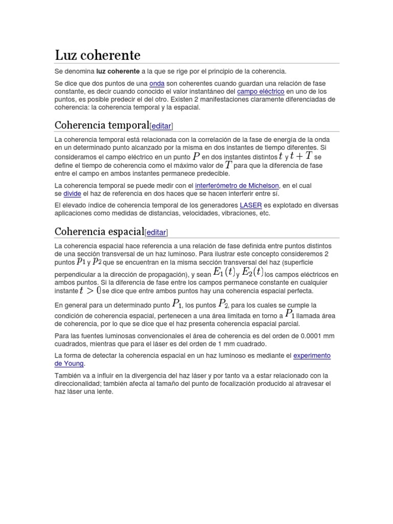 Coherencia de la Luz: Guía Básica | PDF | Coherencia (Física) | Física ...