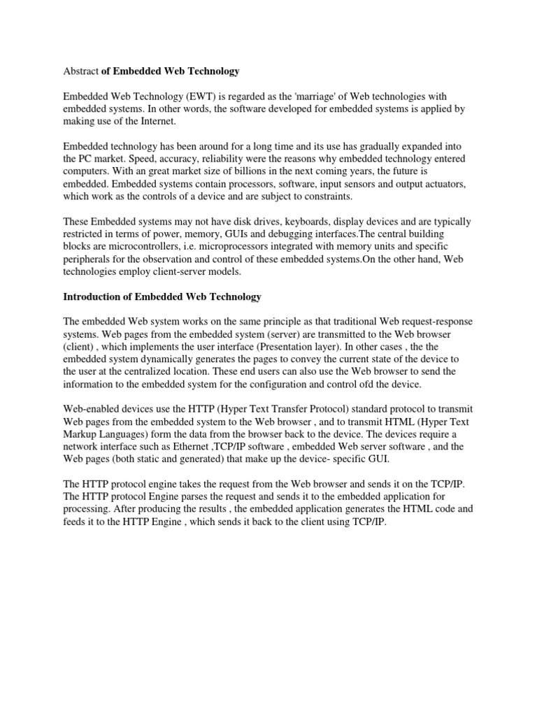 Abstract of Embedded Web Technology | PDF | Embedded System | World ...