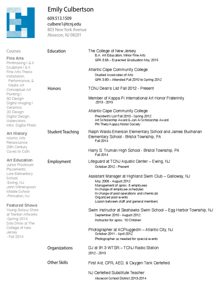 Emily Culbertson Education Resume | PDF