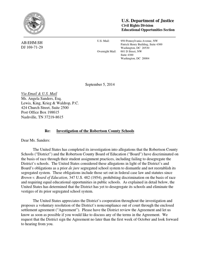 Department of Justice Findings Letter | PDF | Racial Segregation In The ...