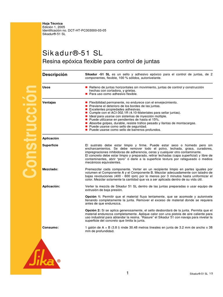 Resina Epóxica Sikadur-51 SL: Uso y Aplicación | PDF | Agua | Química