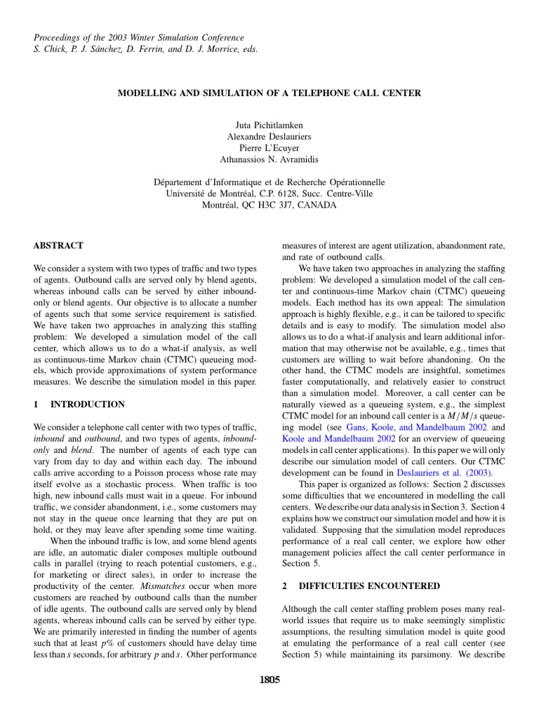 Call Center Simulation Model Study | PDF | Call Centre | Statistical Theory