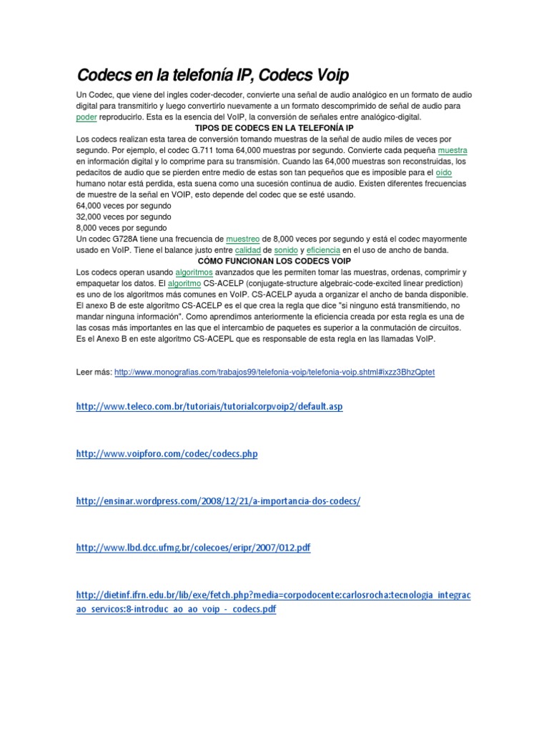 Codecs VoIP: Conversión de Audio | PDF | Voz sobre IP | Códec