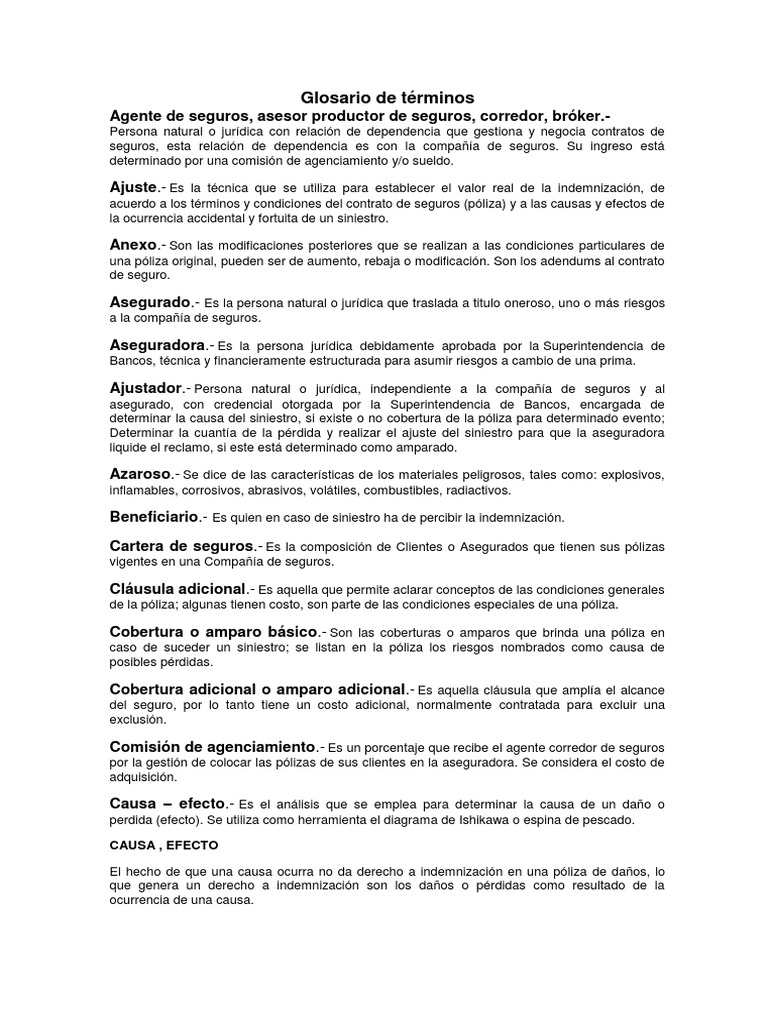 Glosario de Términos Técnicos de Seguros | PDF | Póliza de seguros | Reaseguro