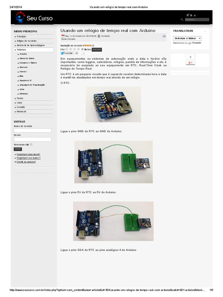 Usando Um Relógio De Tempo Real Com Arduino Pdf Pdf Arduino Engenharia Da Computação