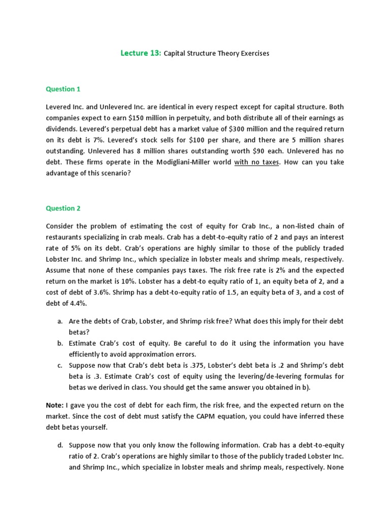 Lecture 13 Problems | PDF | Cost Of Capital | Capital Structure