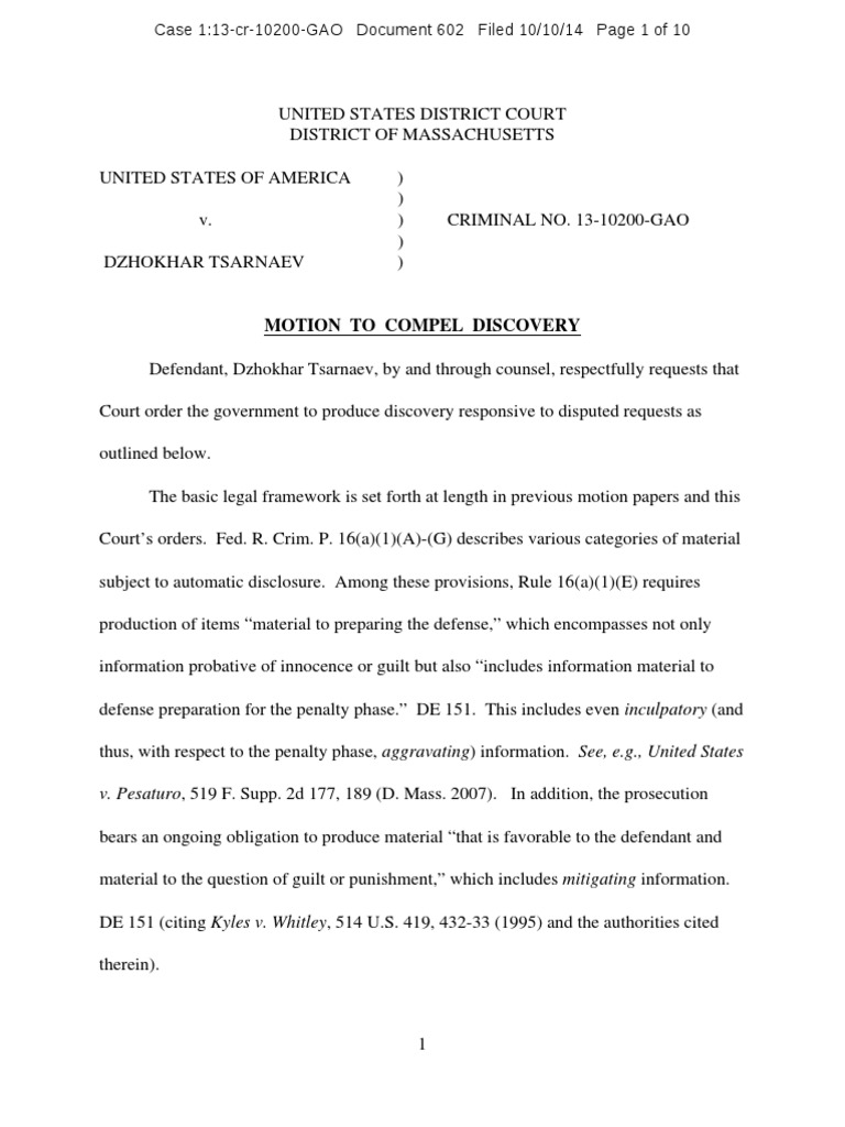 Motion To Compel Discovery | PDF | Discovery (Law) | Prosecutor