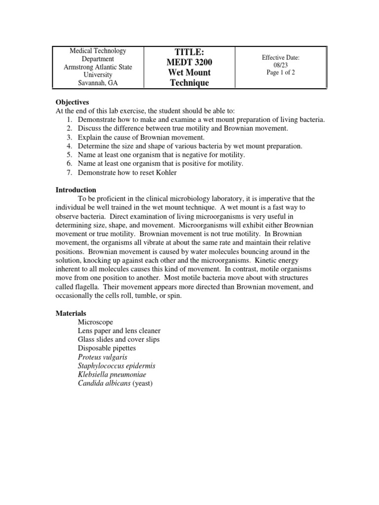 wet mount technique.pdf | Microscope | Bacteria