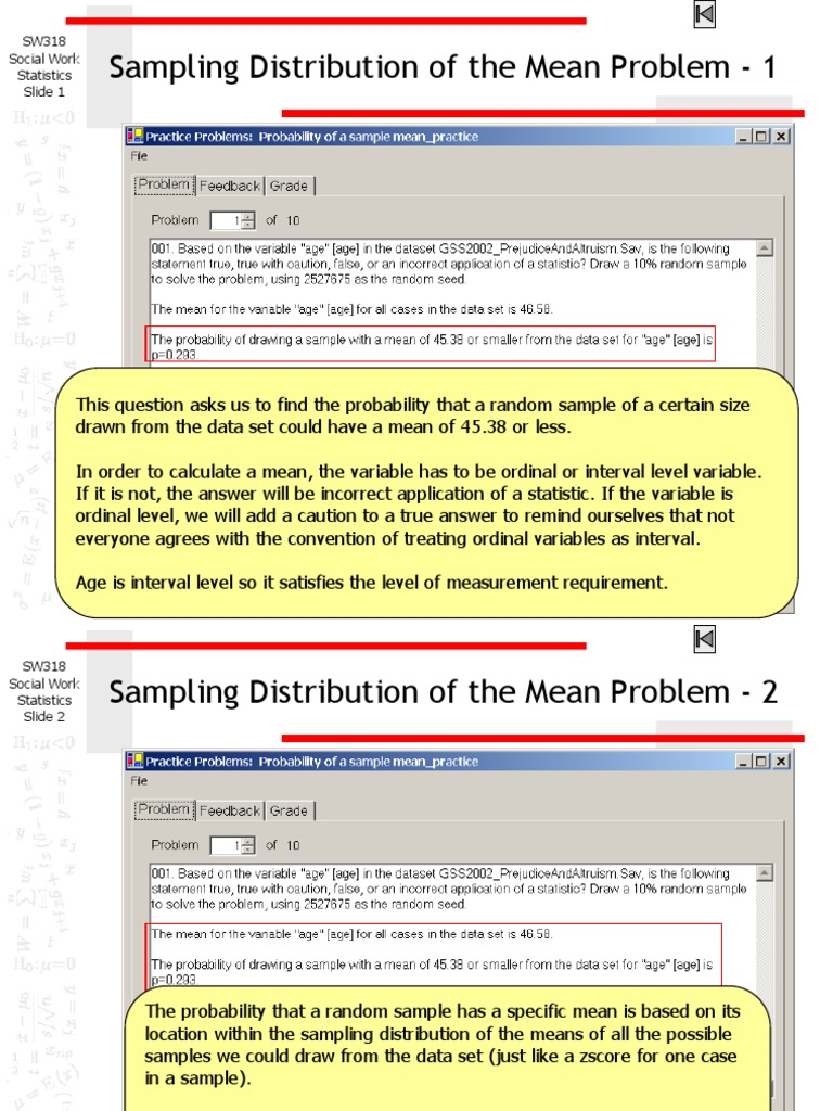 Sampling Distribution of The Mean Problem - 1: SW318 Social Work ...