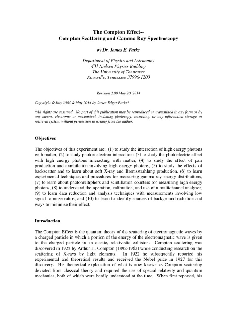 Compton Scattering Experiment | PDF | Photoelectric Effect | Gamma Ray
