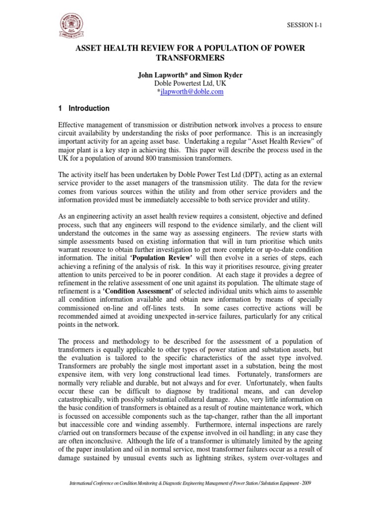 Power Transformer Asset Health Review | PDF | Transformer | Electrical ...