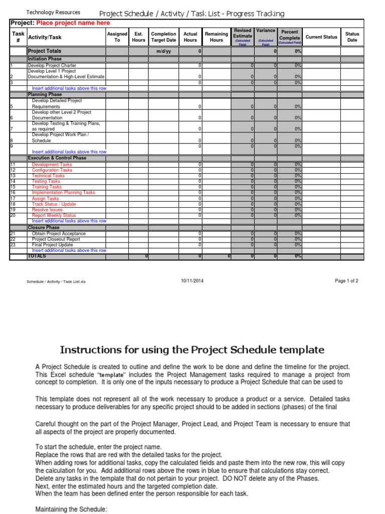 Project Simple Schedule Template | Microsoft Excel | Project Management