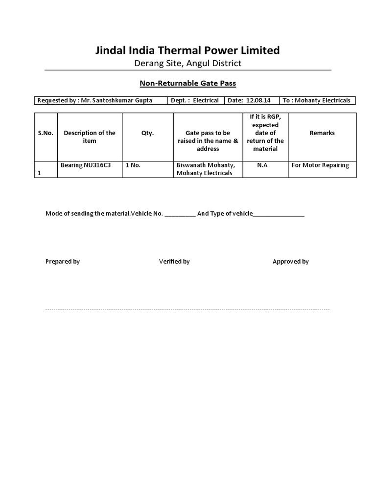 Request For Gate Pass | PDF | Law | Technology & Engineering