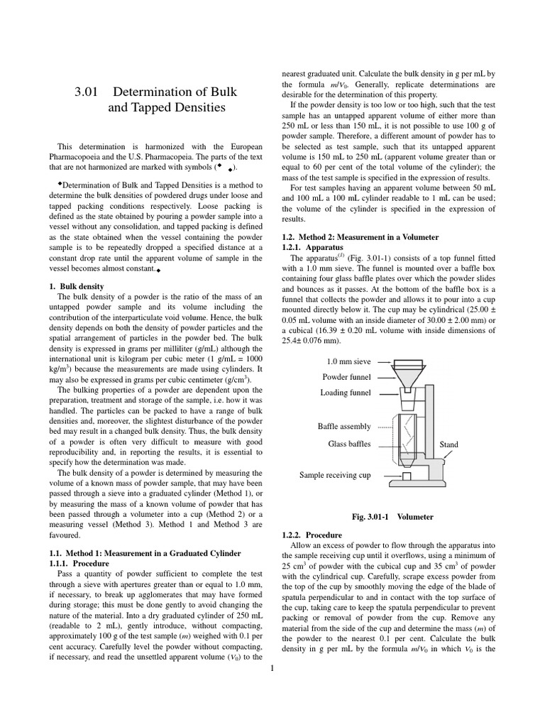 Determination of Bulk and Tapped Densities PDF | PDF | Density | Litre