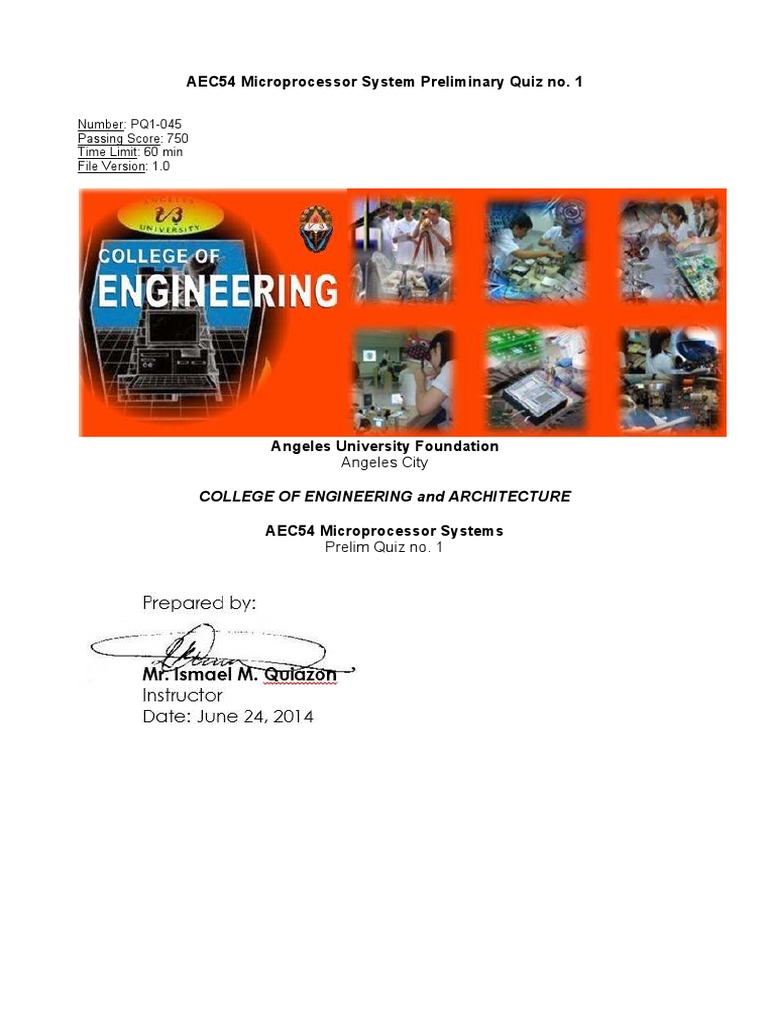 AEC54 Microprocessor System Preliminary Quiz No. 1 | PDF | Integrated Circuit | Digital Electronics
