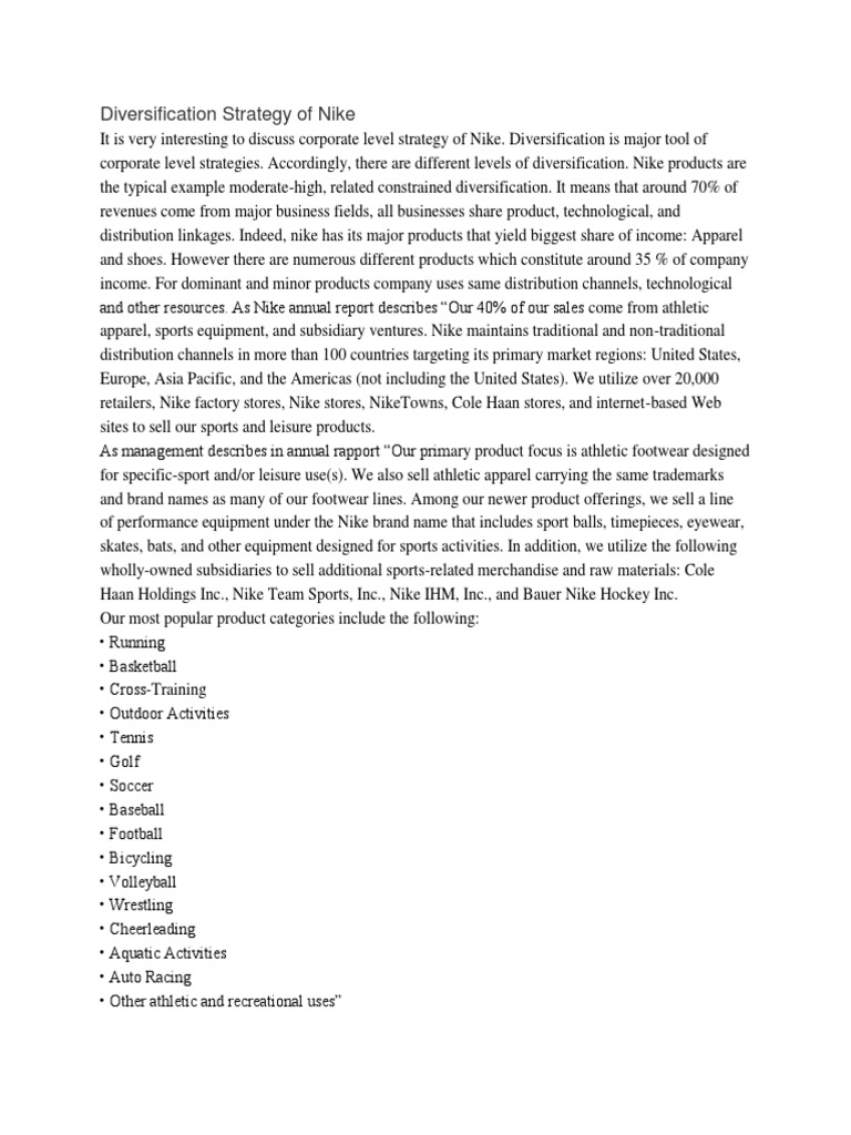 Nike's Diversification Strategies Explained | PDF | Nike | Brand