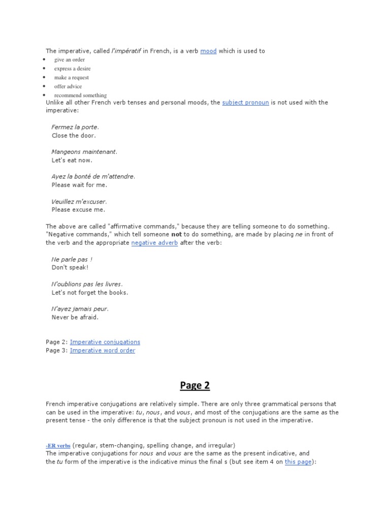 Imperatif | PDF | Grammatical Conjugation | Rules