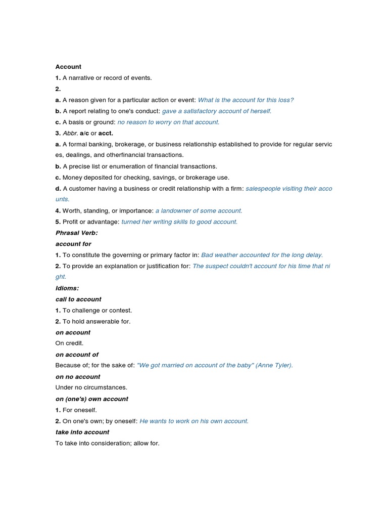 Es, Dealings, and Otherfinancial Transactions.: Phrasal Verb: Account ...