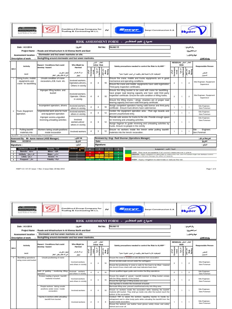 Risk Assessment - Backfilling Around Foul Sewer and Storm Warter ...