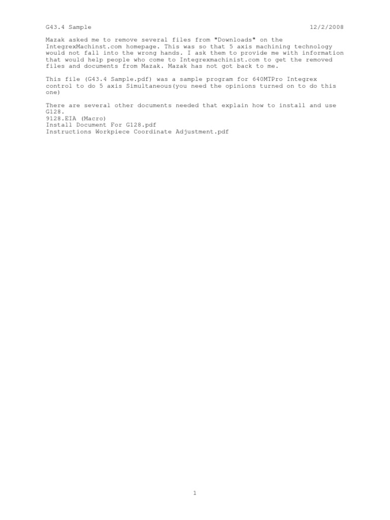 G43 4 Sample Program For Mazak Integrex Pdf