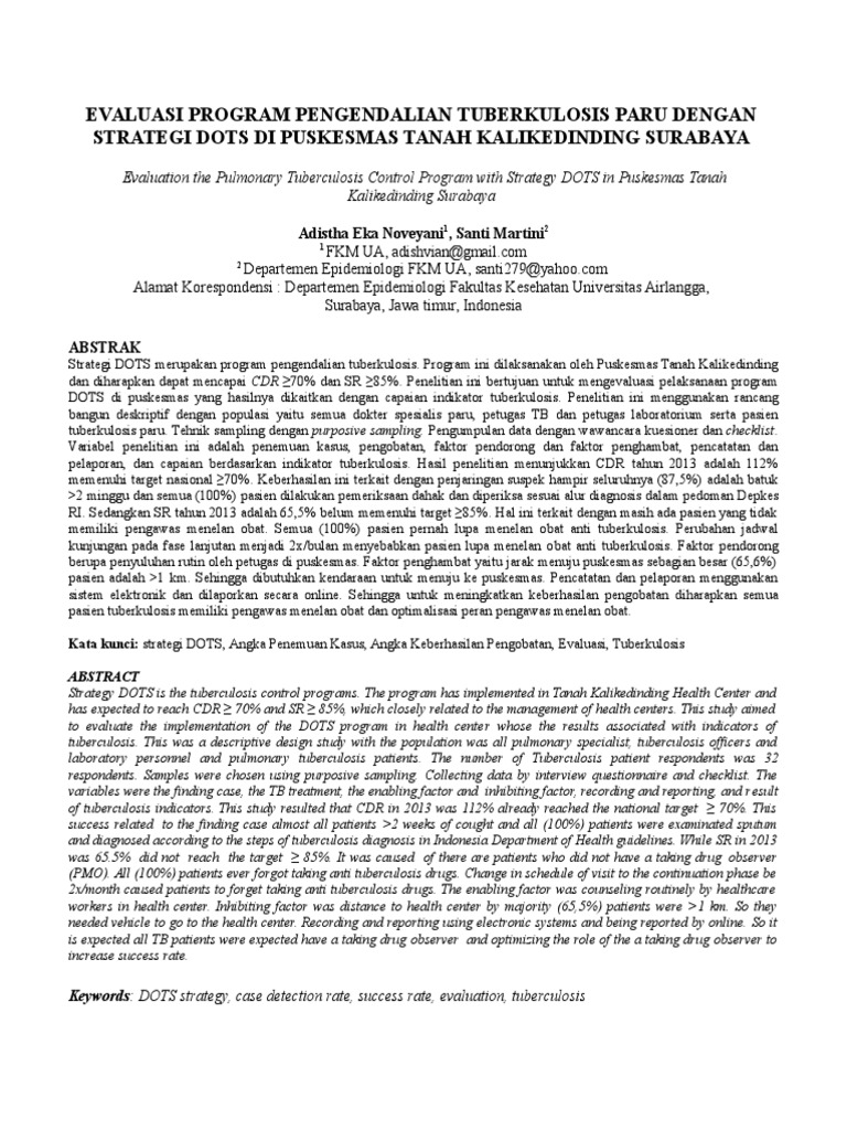 Evaluasi Program Pengendalian Tuberkulosis Paru Dengan Strategi Dots Di ...