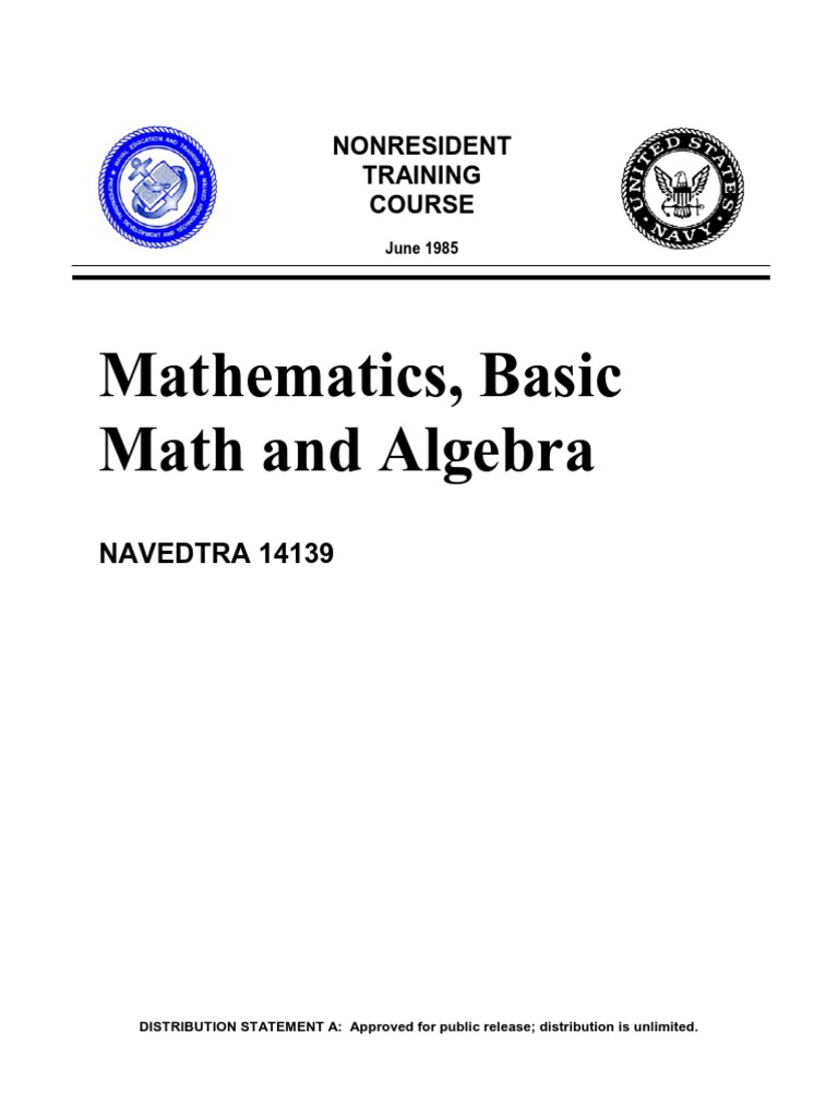 NAVEDTRA 14139 Mathematics Basic Math and Algebra | PDF | Teaching ...