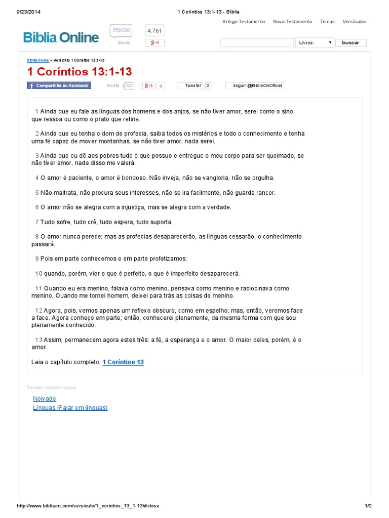 1 Coríntios 13 - 1-13 - Bíblia PDF | PDF | Primeira Epístola aos ...