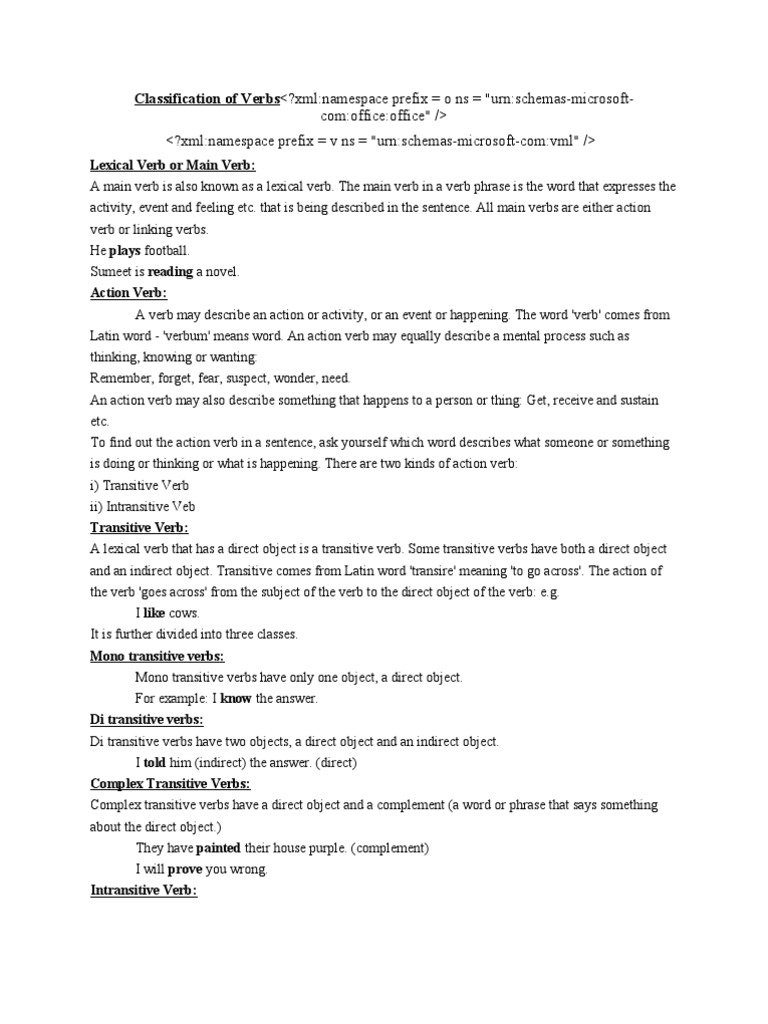 Classification of Verbs | PDF | Verb | Object (Grammar)