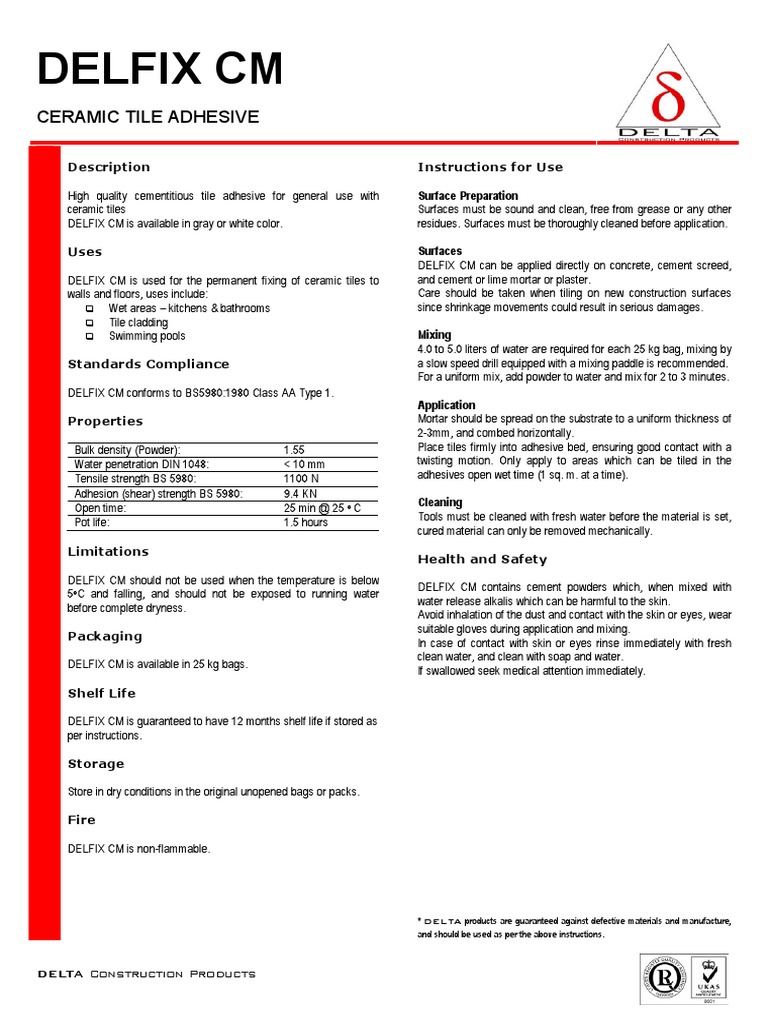 DELFIX CM Adhesive | Download Free PDF | Tile | Adhesive