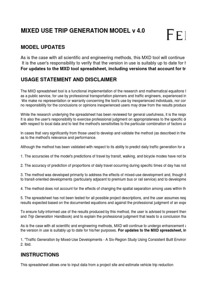 MXD Trip Generation Model | PDF | Spreadsheet | Prediction