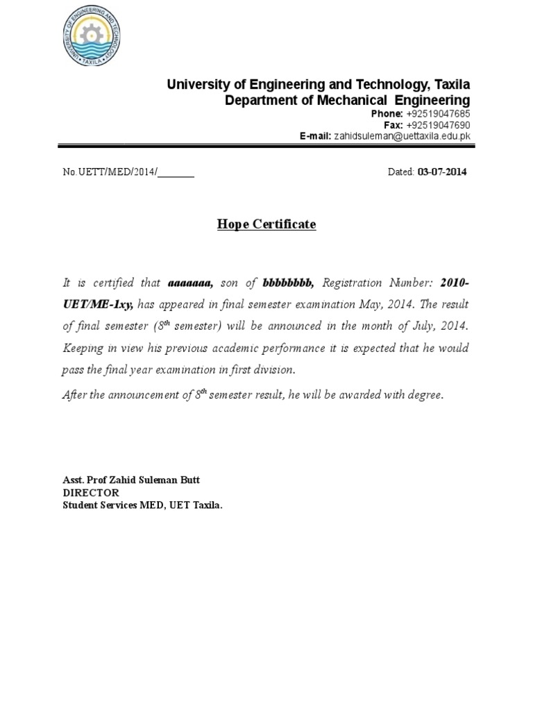 Sample Hope Certificate | PDF