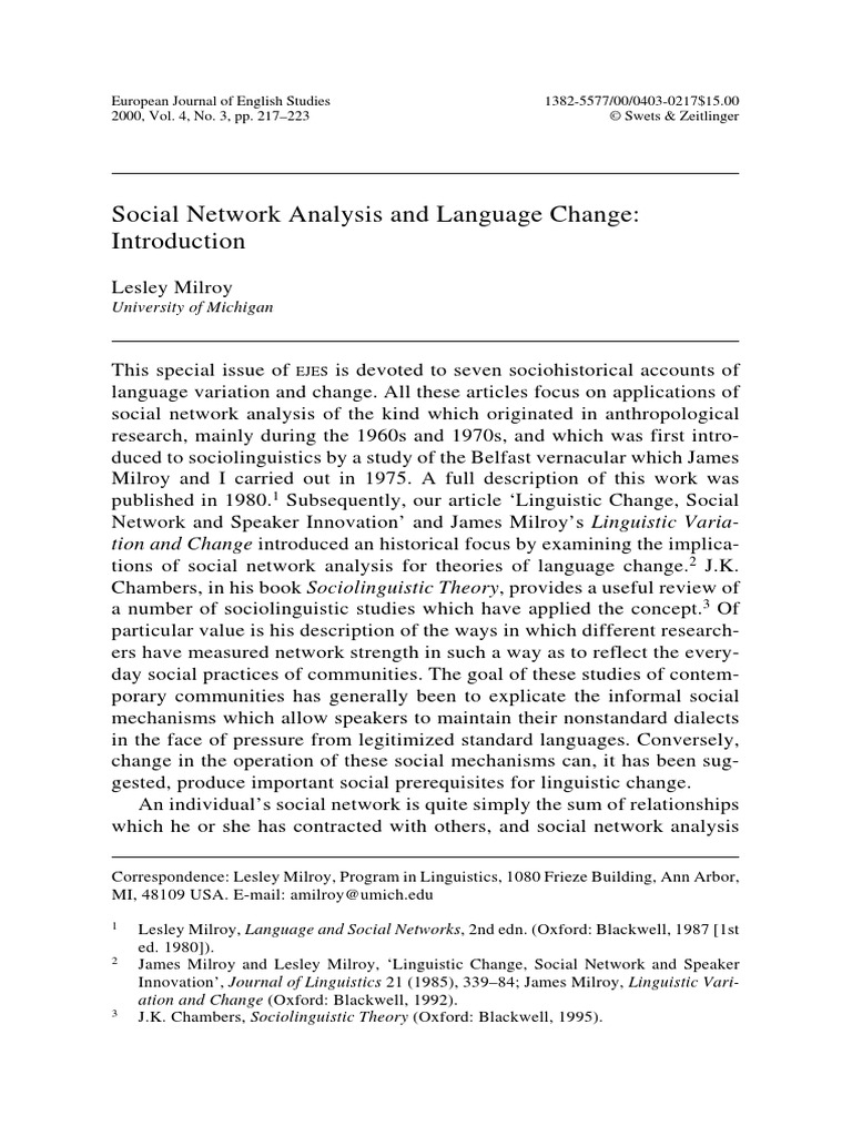 Social Network Analysis and Language Change | PDF | Social Network ...