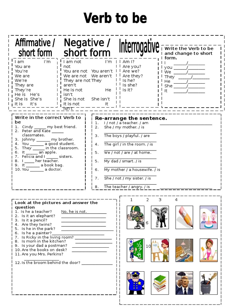 Write The Verb To Be and Change To Short Form.: Re-Arrange The Sentence ...