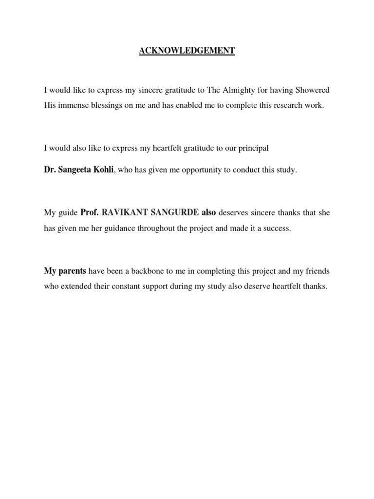 Acknowledgements for Research Project | PDF