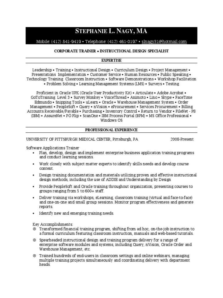 Trainer Instructional Designer in Central PA Resume Stephanie Nagy ...