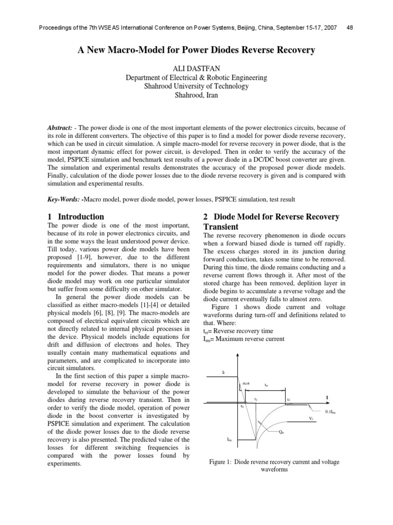 A New Macro-Model For Power Diodes Reverse Recovery PDF | PDF | Diode ...